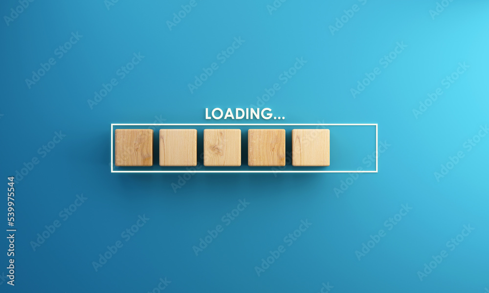Loading. wood cube in progress bar. 3d rendering Stock Illustration ...