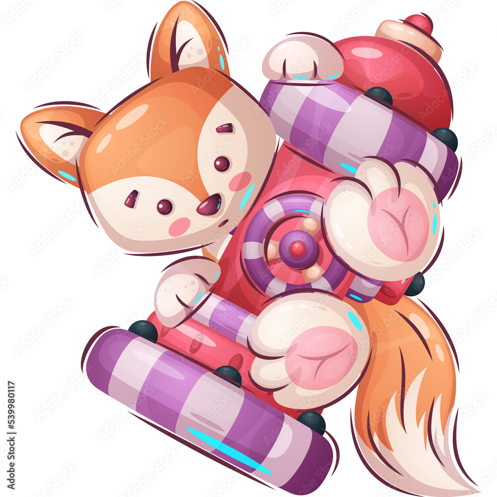 Cute Fox And Fire Hydrant Animal Cartoon Character Stock Illustration ...