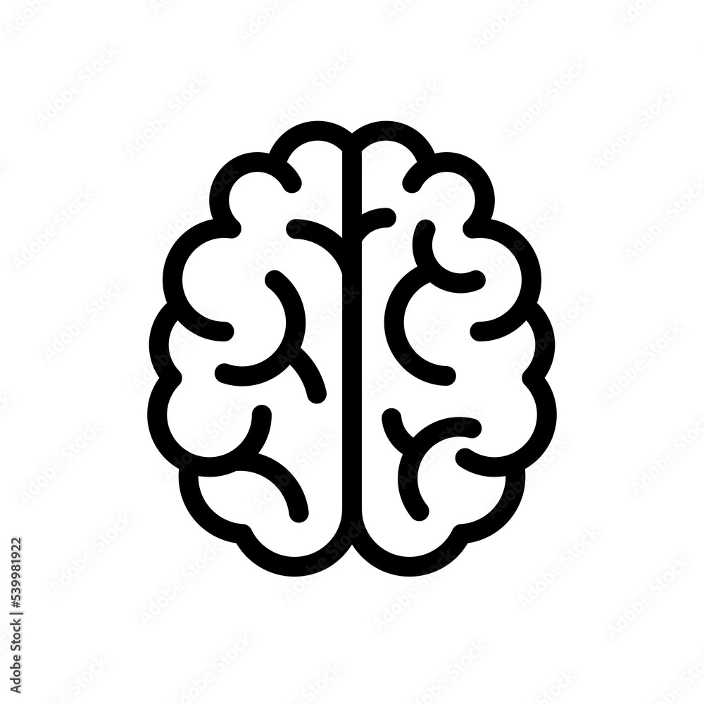 Brain, mind or intelligence icons. Black line art symbols isolated on ...