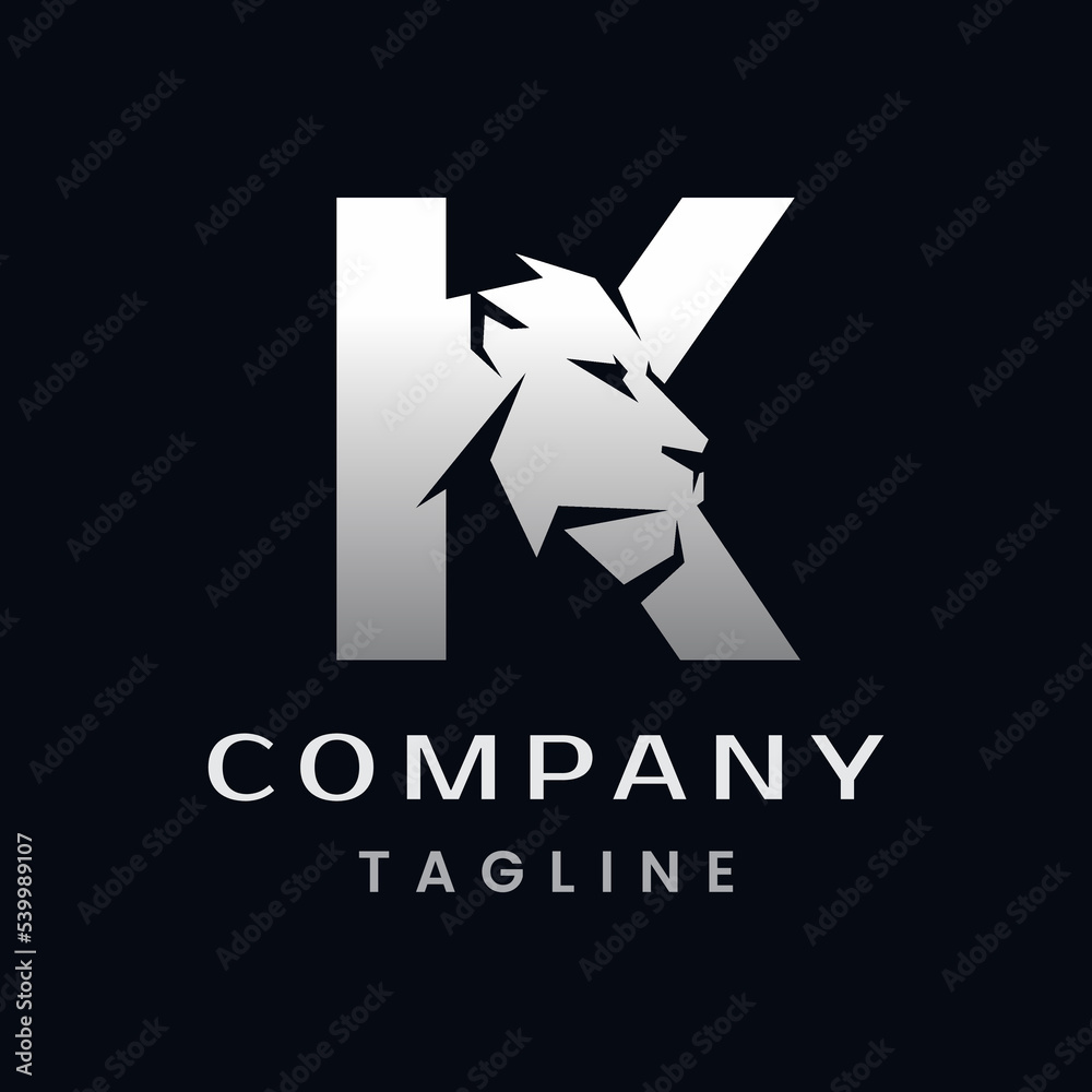 Letter K Lion Head Logo Design Stock Vector | Adobe Stock