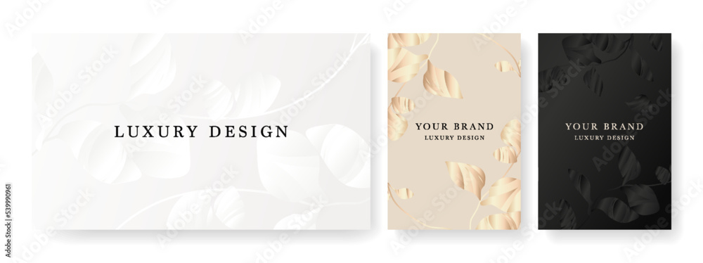 Luxury banner in light colors, frame design set with gold flower ...