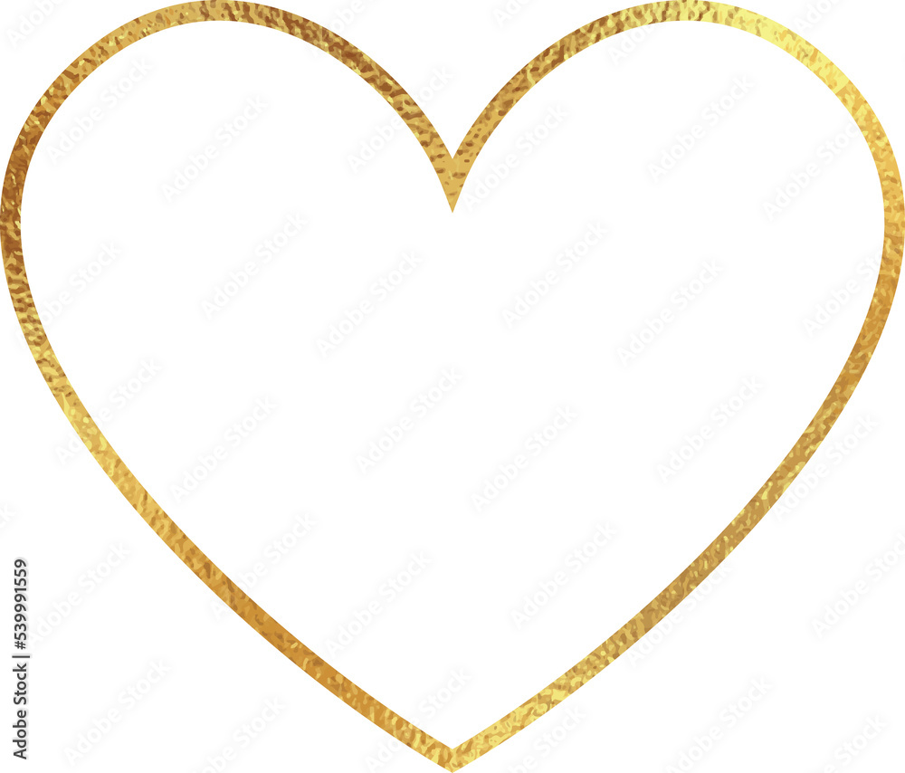 Gold foil heart frame illustration, metal border isolated on ...