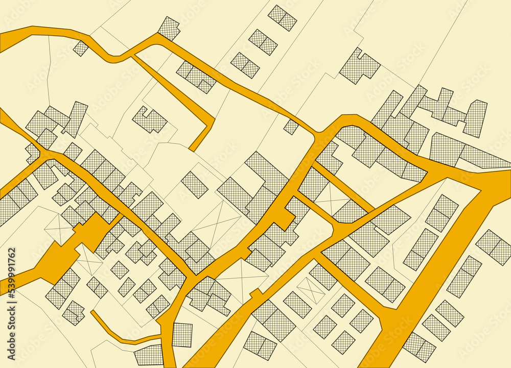 Imaginary cadastral map with buildings, land parcel, vacant plot and ...