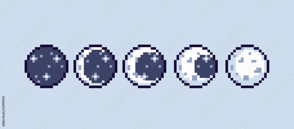 Photo & Art Print Moon phases pixel art set, SickleMoon