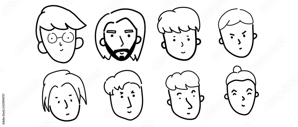 A set of human face,doodle face,cartoon face,doodle character design ...