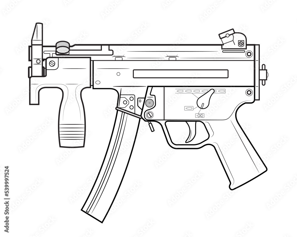 Vector illustration of the short MP5 machine gun on the white ...