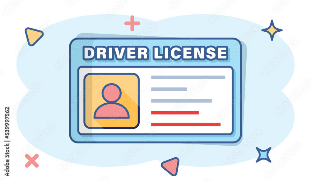 Driver license icon in comic style. Id card cartoon vector illustration ...