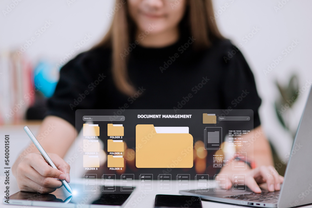 Document management concept. Virtual screen icons Document Management ...