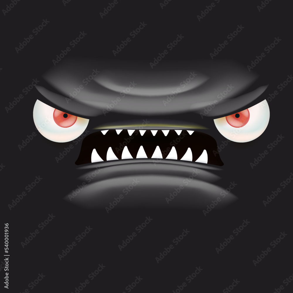Vector funny angry black monster face with open mouth with fangs and ...