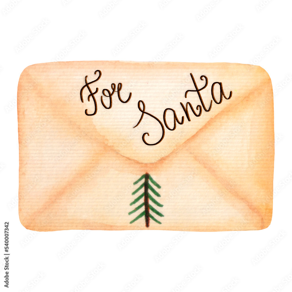 Cute Christmas element, paper envelope with simple lettering, letter ...
