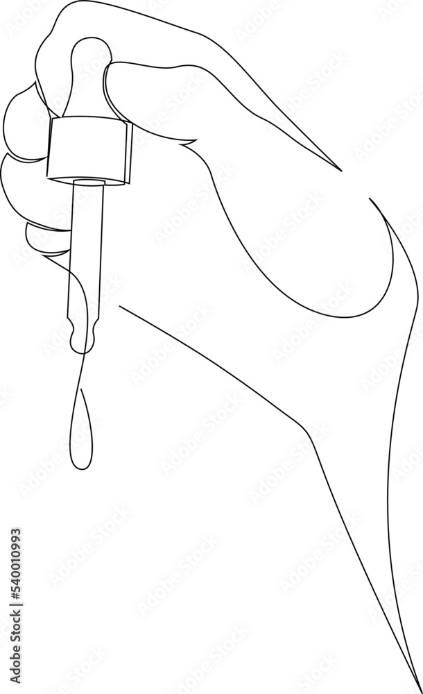 Continuous one line drawing of hand holding glass pipette. Essential ...