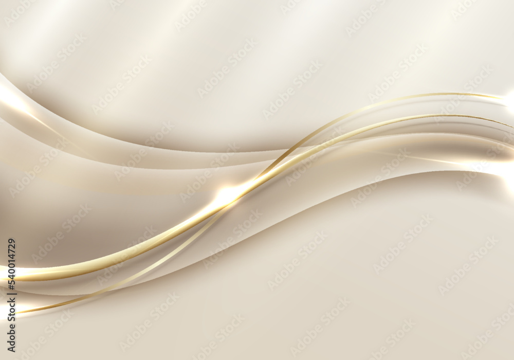 Abstract template 3D elegant golden wave shape with shiny gold line ...