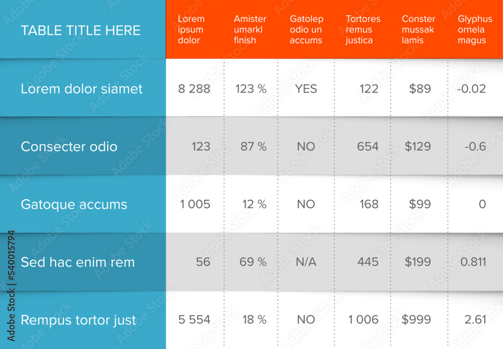 Simple stylized data table layout template Stock Vector | Adobe Stock