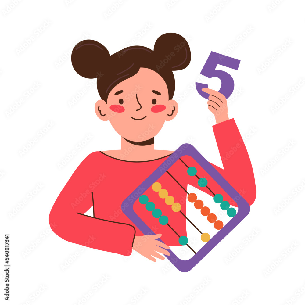 Girl in a math lesson. Preschool education. Smart child studying to ...