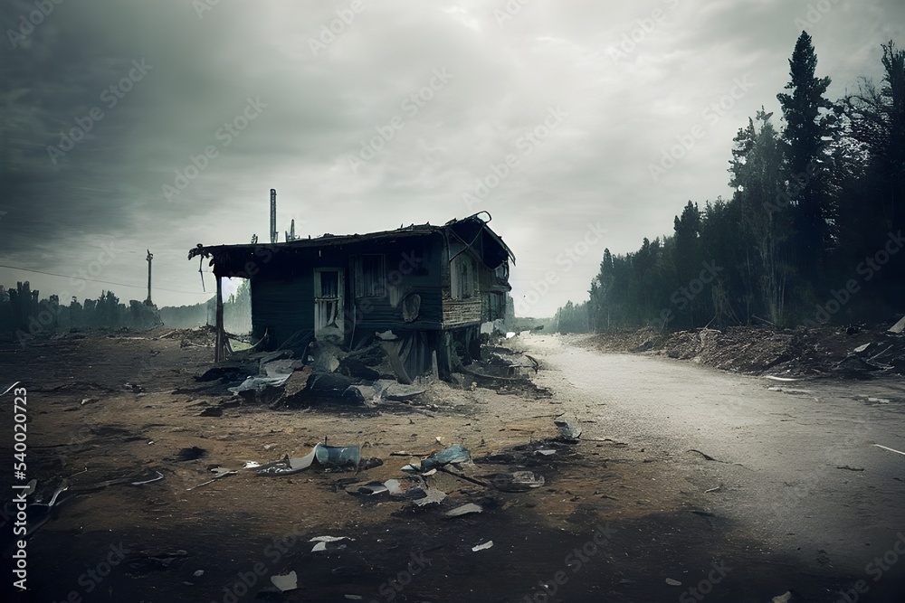 Abandoned town. Dystopia. Urban blight. Zombie apocalypse. Fallout ...