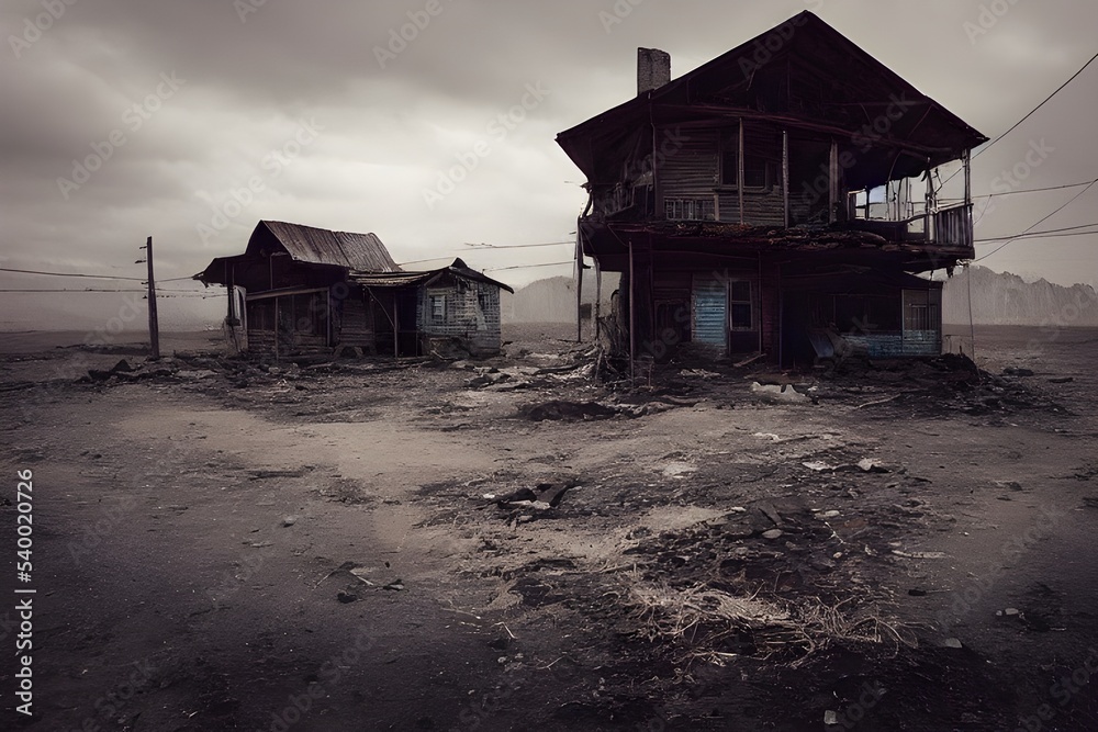 Abandoned town. Dystopia. Urban blight. Zombie apocalypse. Fallout ...