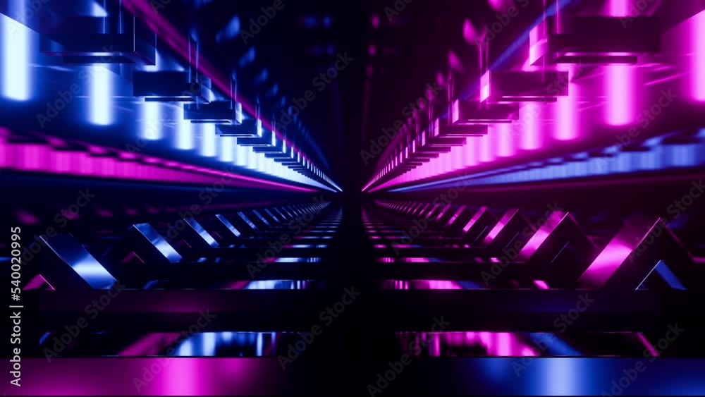 3D Abstract Scene, Futuristic Concept World, Cyber Tunnel With Neon ...