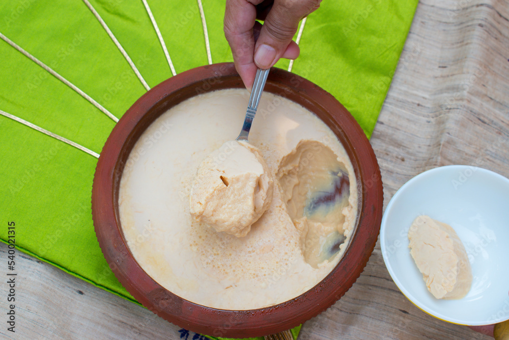 Homemade Mishti Doi or sweet dahi or curd made with milk and sugar or ...