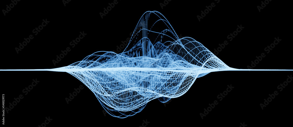 Illustration of abstract wireframe sound waves, visualization of ...
