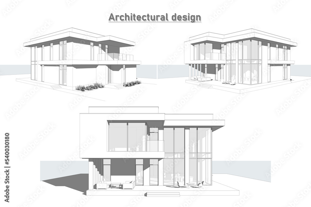 3D model of the house. Architectural template, background ...
