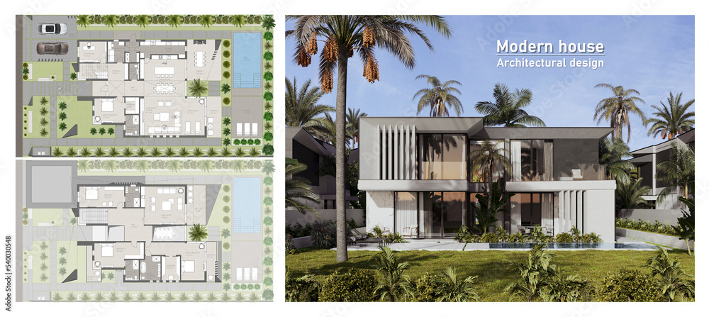 3D model of the house. Architectural template, background ...
