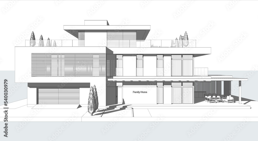 3D model of the house. Architectural template, background ...