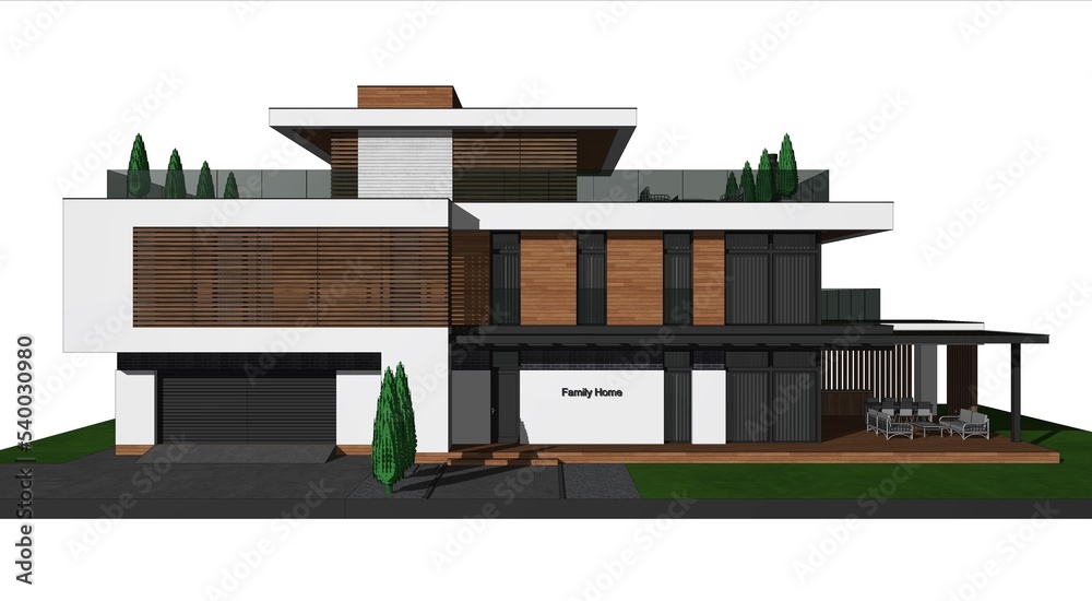 3D model of the house. Architectural template, background ...
