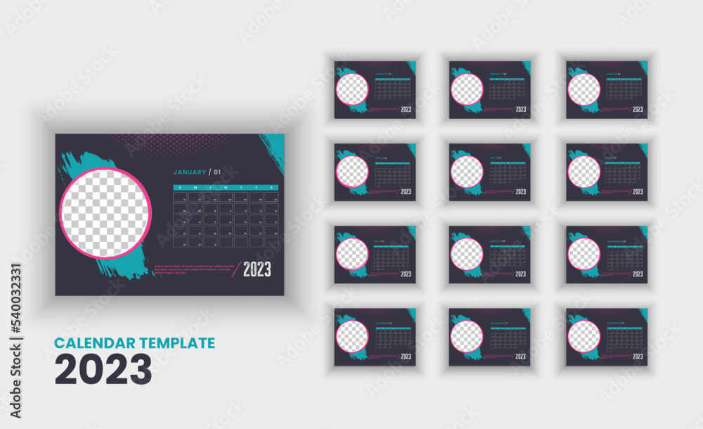 Vetor de 2023 new year monthly photo calendar. calendar layout for 2023 ...
