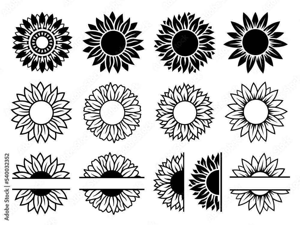 Sunflower Svg Bundle Flower Svg Monogram Svg Half Sunflower Svg