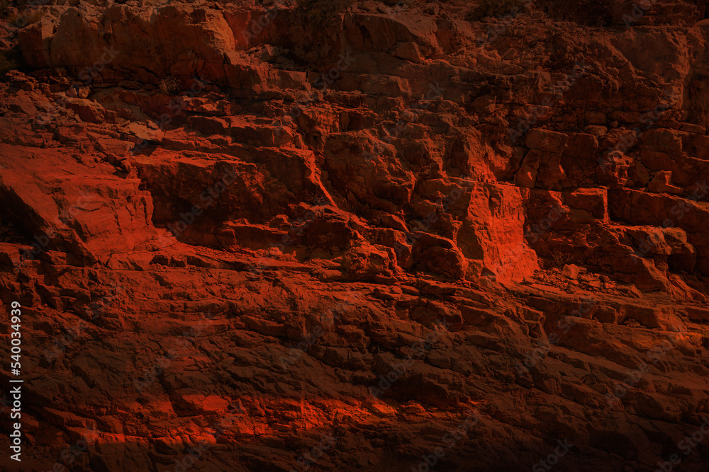 Mystic grim mountain rock prison. Fogy spooky fortress in dark alley ...