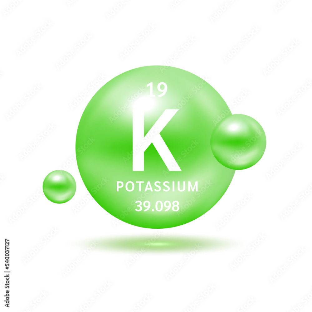 Potassium molecule models green and chemical formulas scientific ...