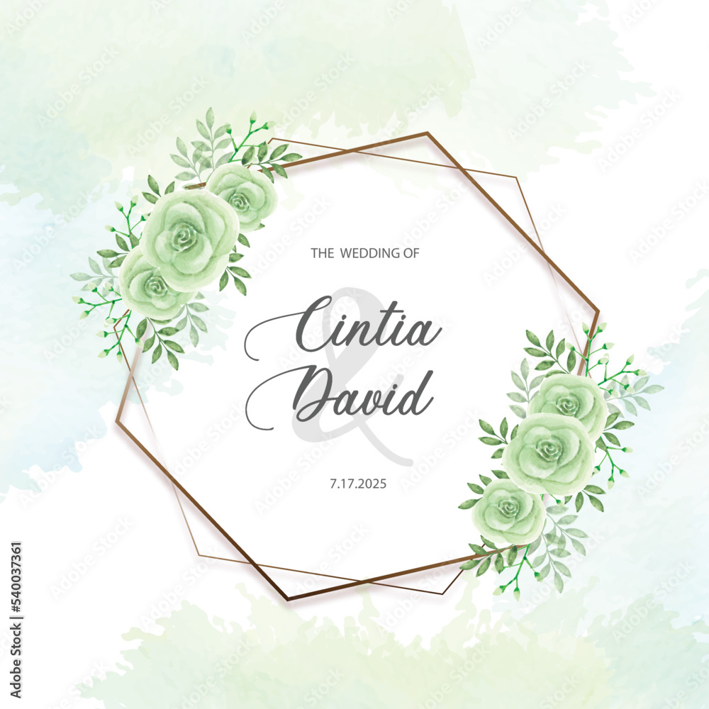 Floral wedding invitation green rose frame template Stock Vector ...