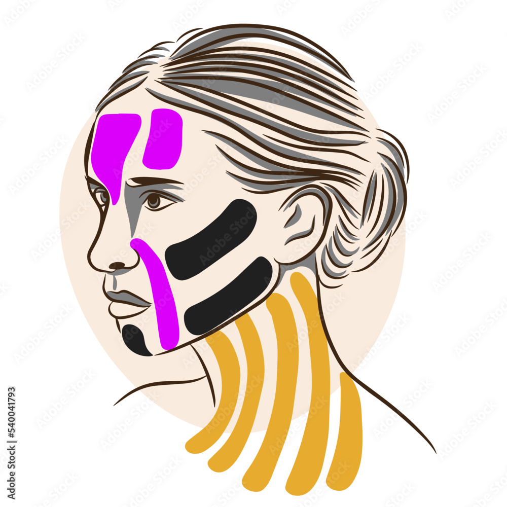 Neck taping technique, kinesiology facial taping, self care Stock ...