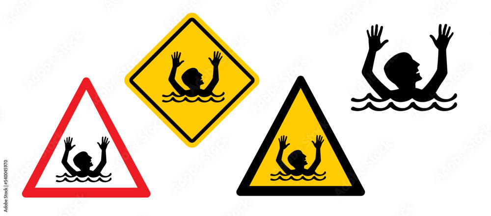 Cartoon man or woman to to sink in to the water. Stickman and two hands ...