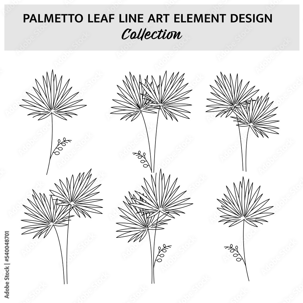 Minimalist Palmetto Flower Hand Drawn Vector Illustration Set. Flowers ...