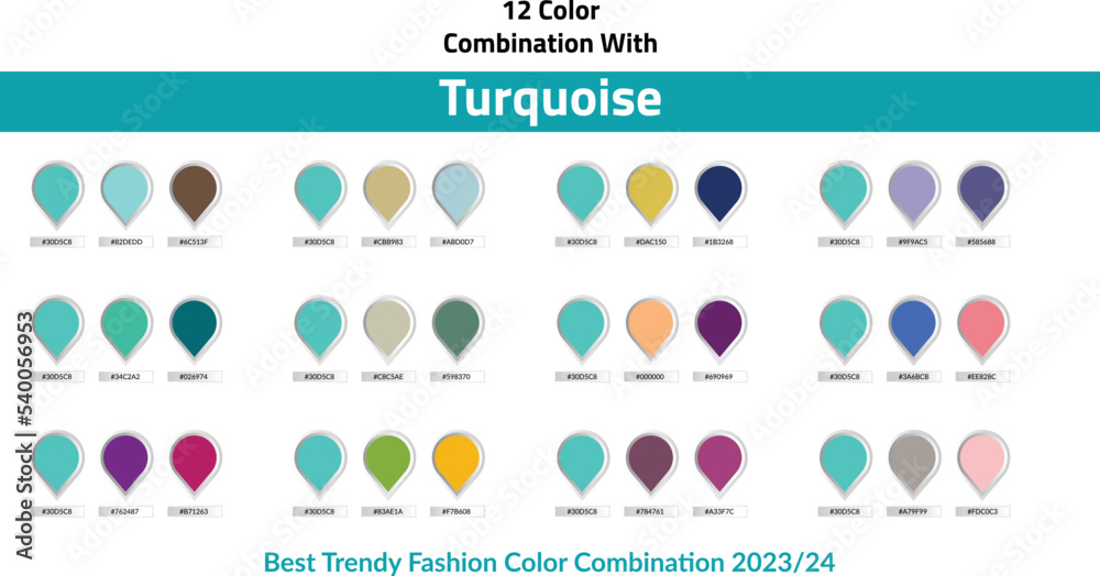 Fashion Trend Turquoise Color guide palette 2023-24. An example of a ...