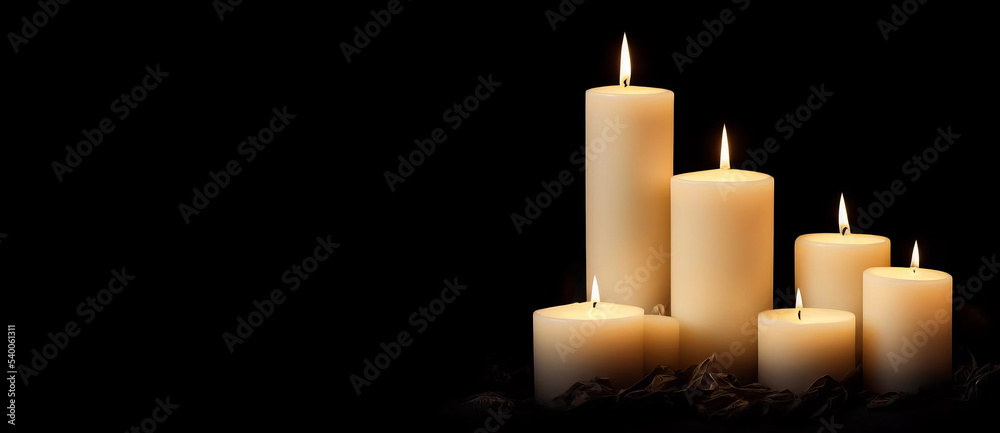 An Illustration Of Death Celebration Lit Candles In Black Background ...