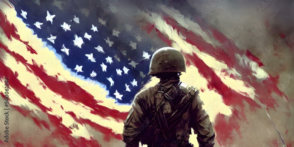 Abstract Soldier Standing In Front Of An American Flag, Patriot ...