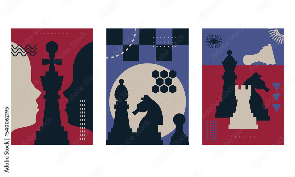 Banner template with different chess pieces. Strategy concept art. Set ...