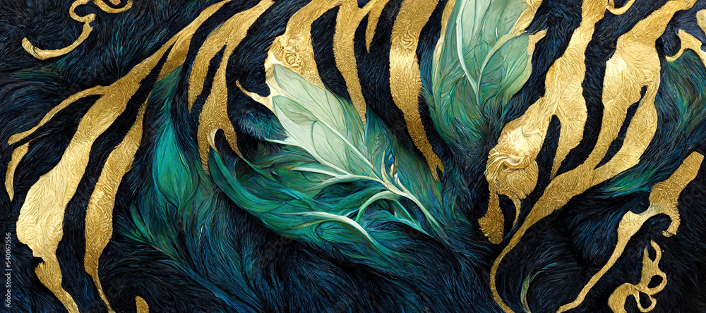 Spectacular abstract concept design features teal and gold fur and ...