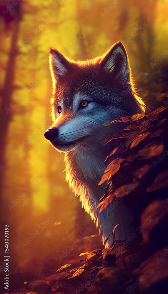 AI-Generated hyper-realistic 3D illustration of a stalking wolf in the ...