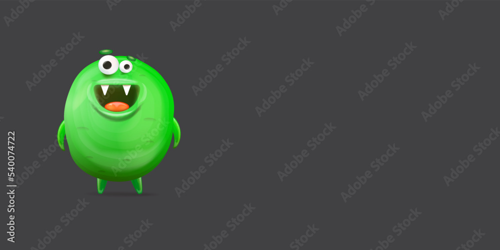 Vector cartoon funny green alien monster isolated on grey background ...
