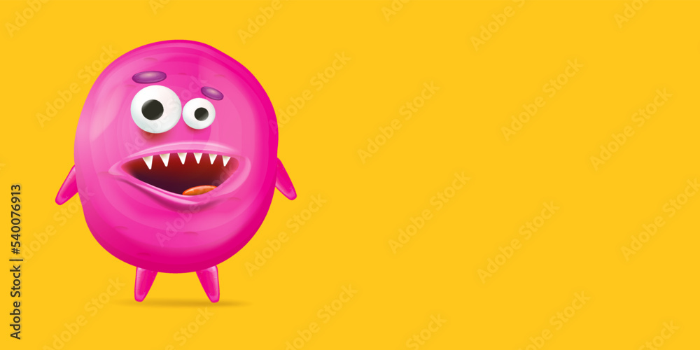 Vector cartoon funny pink alien monster isolated on orange background ...