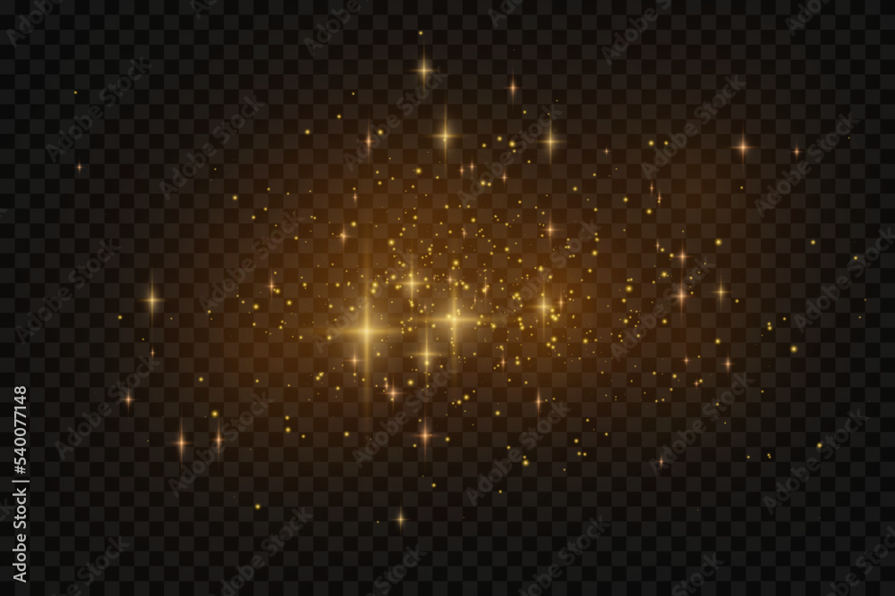 Poster Realistic golden star dust light effect isolated on transparent ...