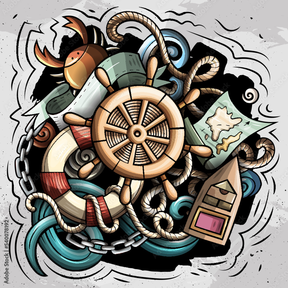 Nautical cartoon vector illustration. Stock Vector | Adobe Stock