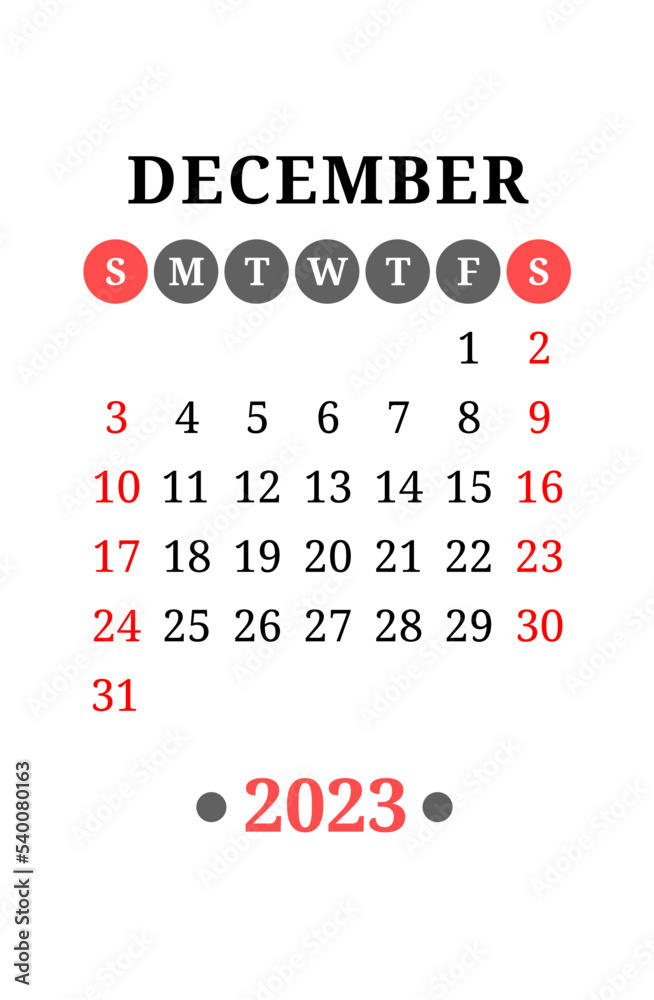 December calendar design 2023 year. English vector wall or pocket ...
