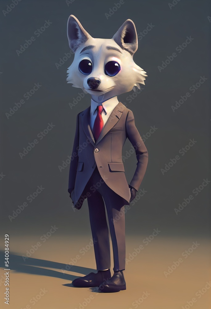 3D rendered Wall Street Wolf with cute kawaii look like modern ...