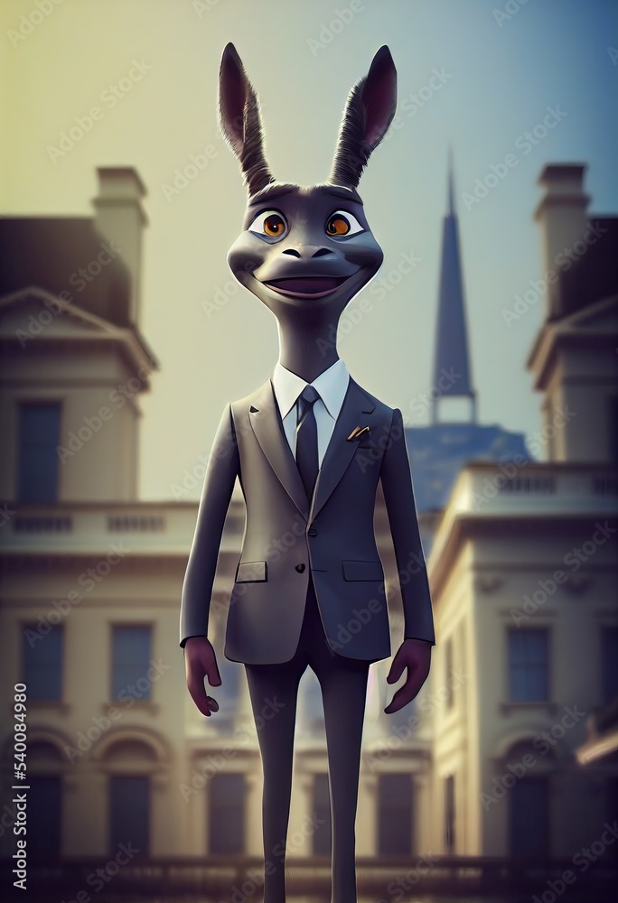 3D rendered American Donkey with cute kawaii look like modern animation ...
