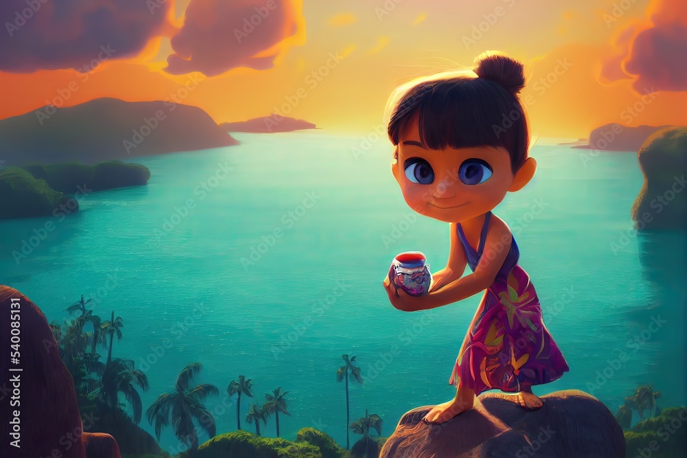 3D rendered Hawaiian Hula Girl with cute kawaii look like modern ...