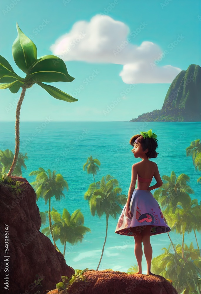 3D rendered Hawaiian Hula Girl with cute kawaii look like modern ...